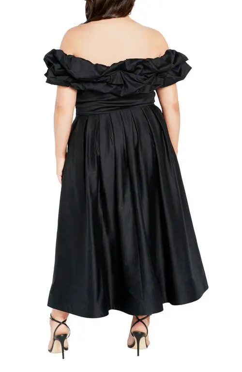 City Chic Off-the-shoulder Satin Midi Dress