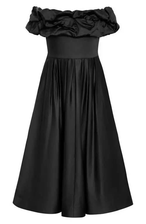 City Chic Off-the-shoulder Satin Midi Dress