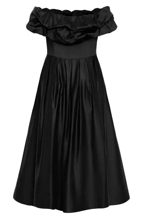 City Chic Off-the-shoulder Satin Midi Dress