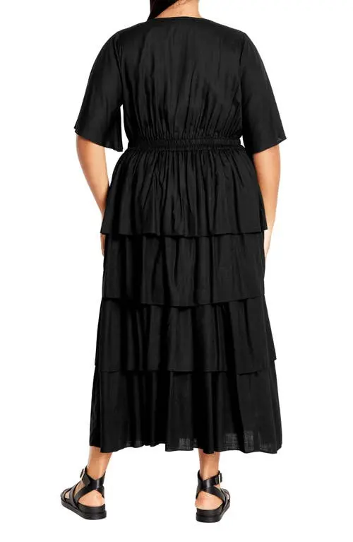 City Chic Maya Tie Front Tiered Midi Dress