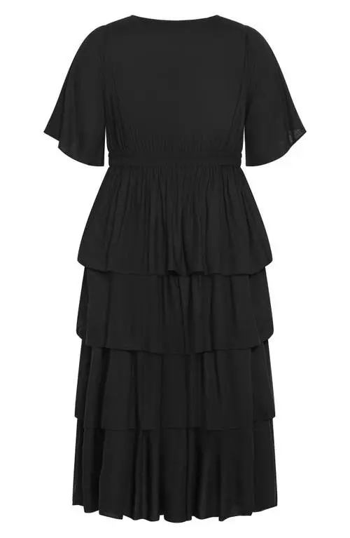 City Chic Maya Tie Front Tiered Midi Dress