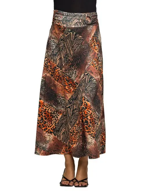24SEVEN COMFORT APPAREL Animal Patchwork Print Maxi Skirt