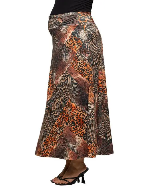 24SEVEN COMFORT APPAREL Animal Patchwork Print Maxi Skirt