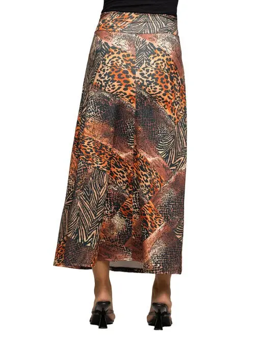 24SEVEN COMFORT APPAREL Animal Patchwork Print Maxi Skirt