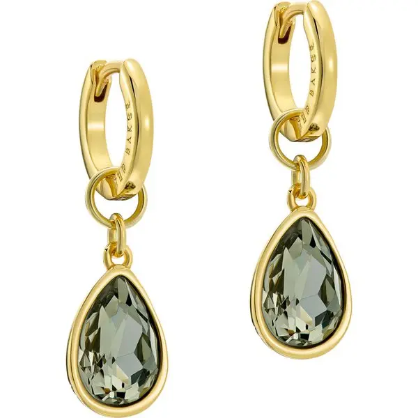Ted Baker London Divine Crystal Drop Huggie Hoop Earrings - Gold Tone/black Crystal