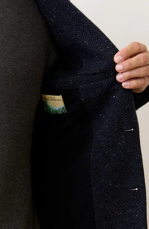 Marine Layer Pacifica Neppy Navy Stretch Herringbone Blazer