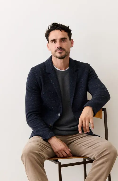 Marine Layer Pacifica Neppy Navy Stretch Herringbone Blazer
