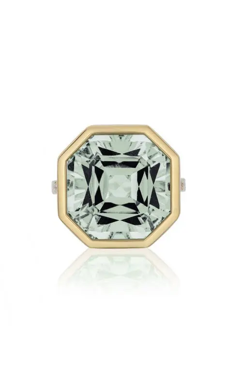 Goshwara Octagon Cut Stone And Pave Diamond Ring In 18k Gold - Translucent Green