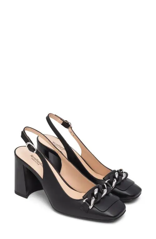 NEROGIARDINI Chain Detail Slingback Block Heel Pumps - Black