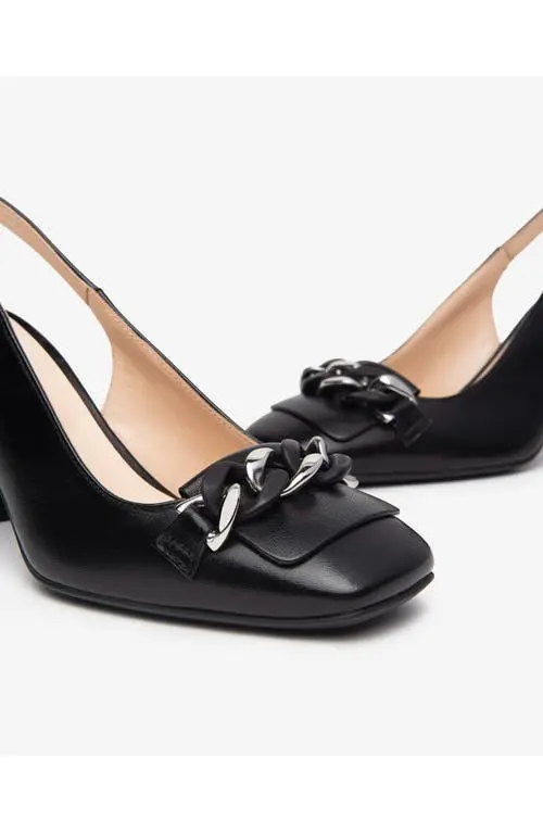 NEROGIARDINI Chain Detail Slingback Block Heel Pumps - Black