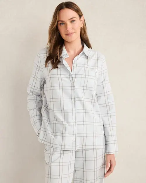 HAVEN WELL WITHIN Lightweight Flannel Windowpane Pajama Top - Glacier Frost Windowpane