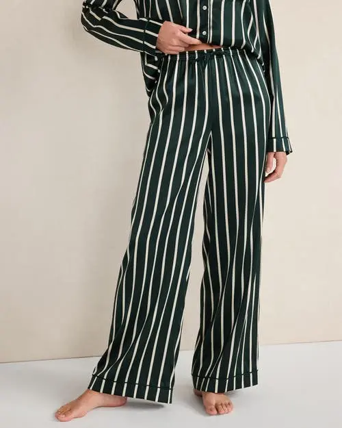 HAVEN WELL WITHIN Washable Silk Pinstripe Pajama Pants - Hunter Multi Pinstripe