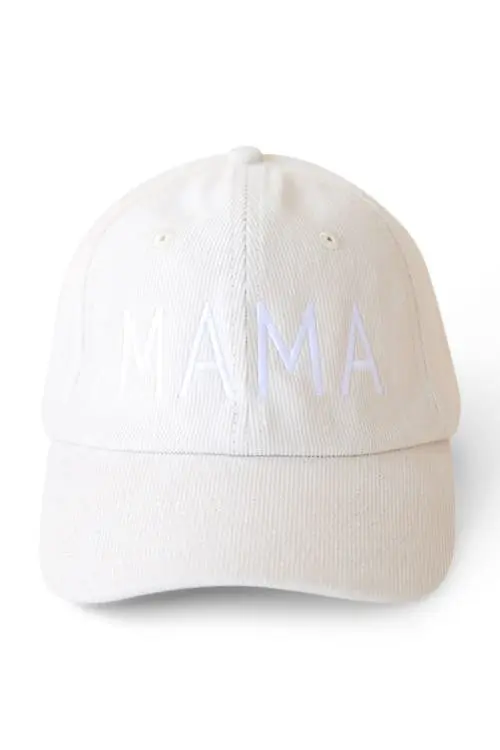 SUNSHINE STUDIOS Mama Embroidered Corduroy Baseball Cap - Ivory