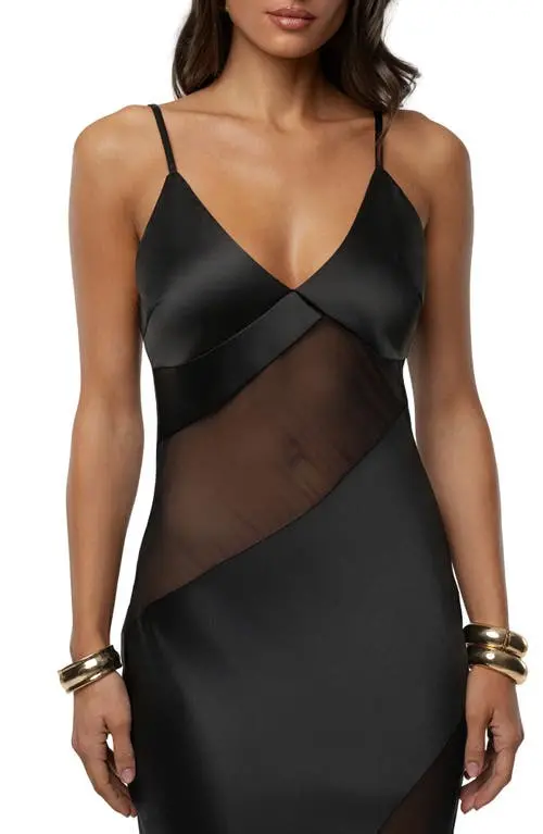 JLUXLABEL Lust Mesh & Satin Maxi Dress