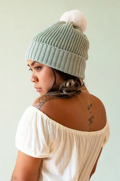 SUNSHINE STUDIOS Snow Bunny Pom Beanie - Mint