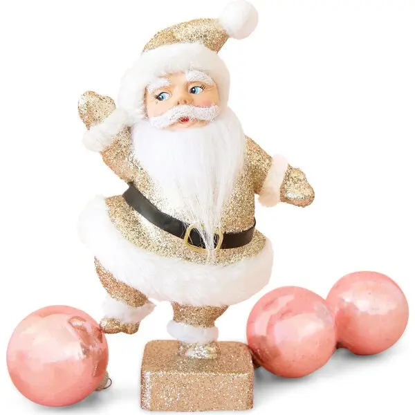 SUNSHINE STUDIOS Retro Flocked Dancing Santa Holiday Decor - Gold