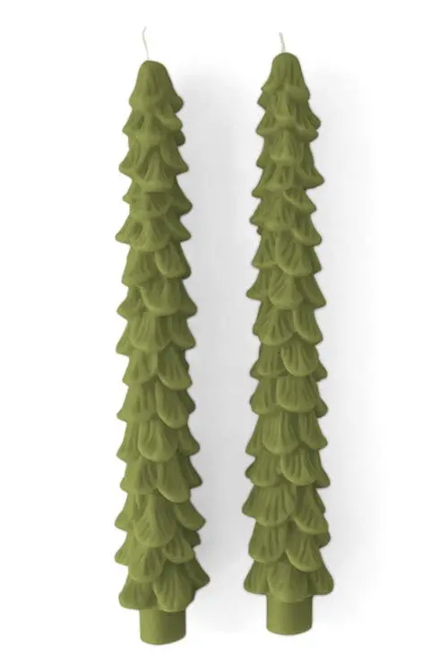 SUNSHINE STUDIOS Holiday Tree Taper Candles - Green