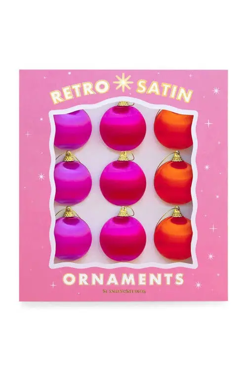 SUNSHINE STUDIOS Mini Retro Satin Ornaments - Brights