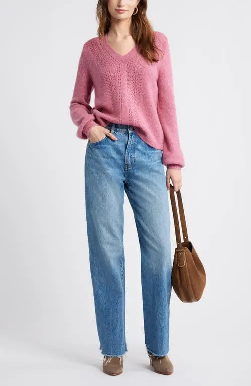 Treasure & Bond Oversized Pointelle V-neck Sweater - Pink Haze