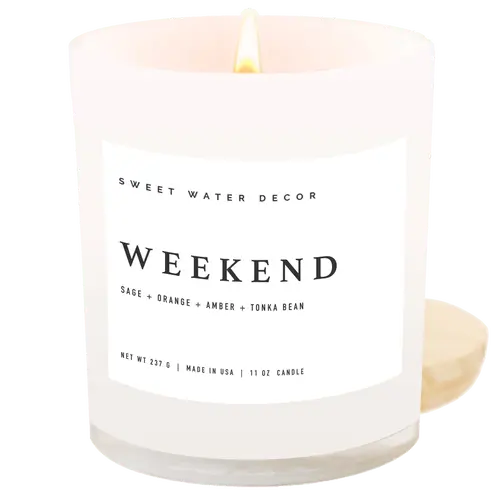 SWEET WATER DECOR 11oz White Jar Candlewoods & Earthy Scents - Weekend