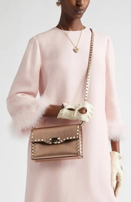 Valentino Garavani Small Rockstud Grained Metallic Leather Shoulder Bag