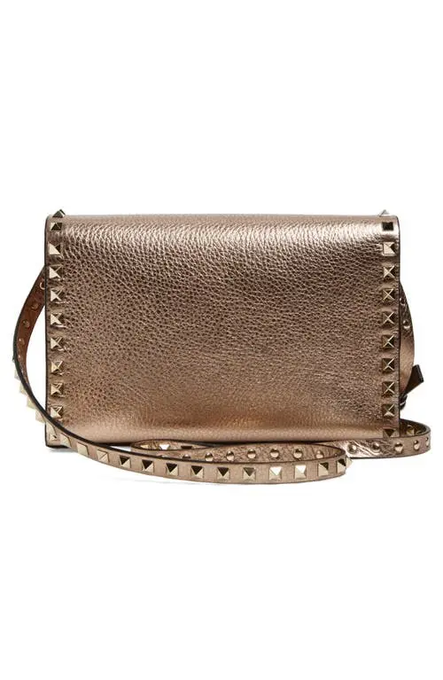 Valentino Garavani Small Rockstud Grained Metallic Leather Shoulder Bag