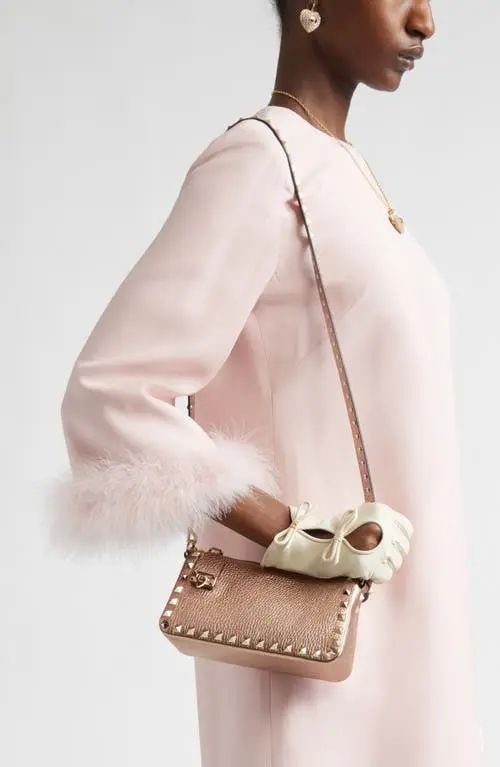 Valentino Garavani Small Rockstud Grained Metallic Leather Shoulder Bag