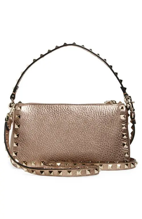 Valentino Garavani Small Rockstud Grained Metallic Leather Shoulder Bag