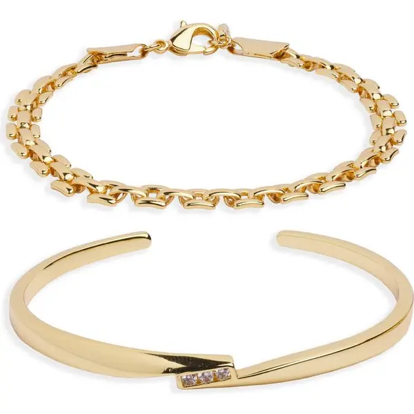 Argento Vivo Panther Link & Open Cuff Bracelet Set - Gold