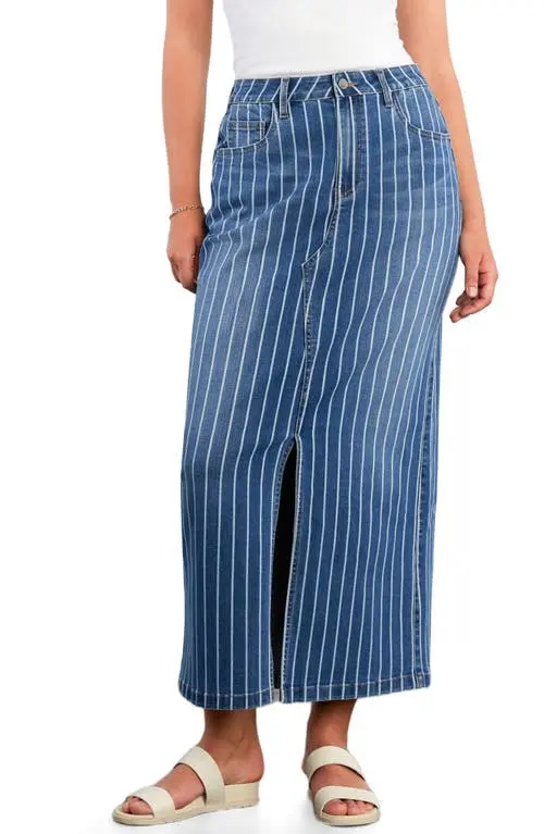 WASH LAB DENIM Julia Stripe Denim Maxi Skirt - Blue Denim Stripe