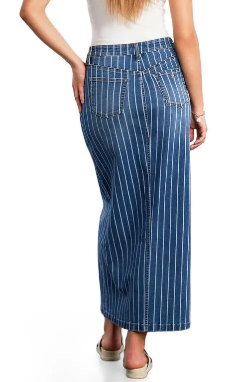 WASH LAB DENIM Julia Stripe Denim Maxi Skirt - Blue Denim Stripe