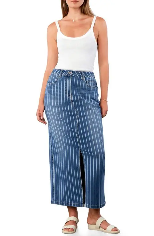 WASH LAB DENIM Julia Stripe Denim Maxi Skirt - Blue Denim Stripe