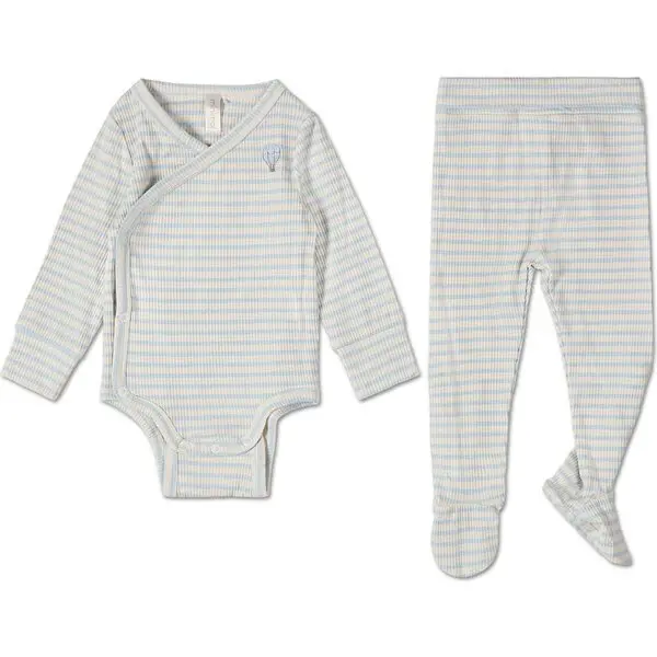 MINIMOI Striped Modal Blend Bodysuit Set - Blue