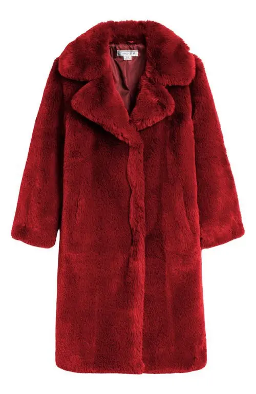 NOIZE Savannah Faux Fur Longline Coat - Red