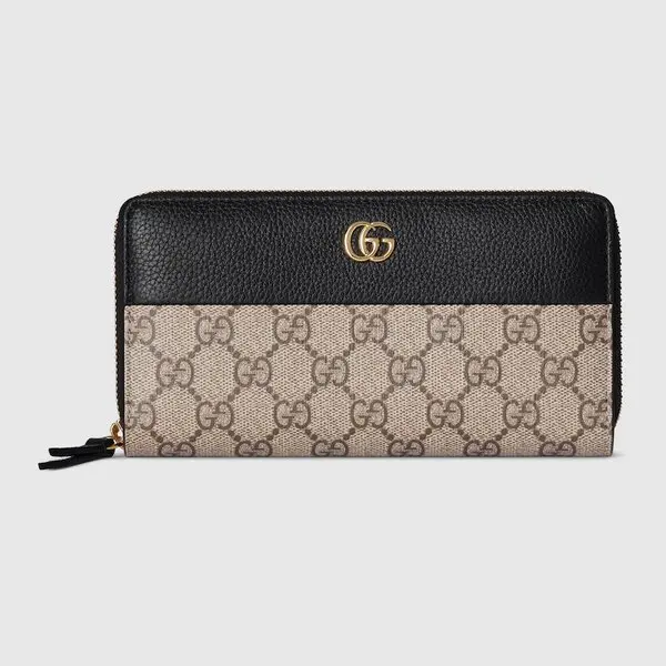 Gucci Bi-color Gg Marmont Zip Around Wallet Leather - Black