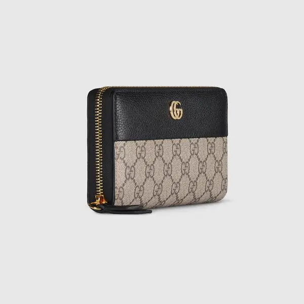 Gucci Bi-color Gg Marmont Zip Around Wallet Leather - Black