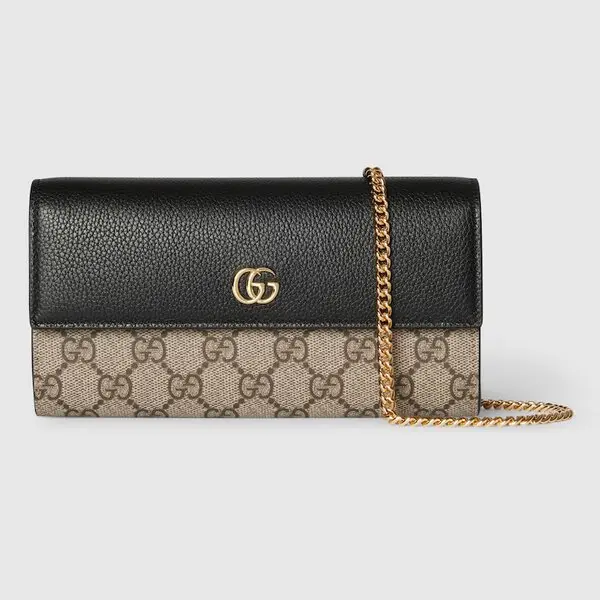 Gucci Bi-color Gg Marmont Wallet On Chain Leather - Black