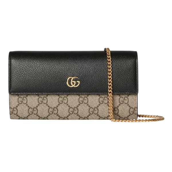 Gucci Bi-color Gg Marmont Wallet On Chain Leather - Black