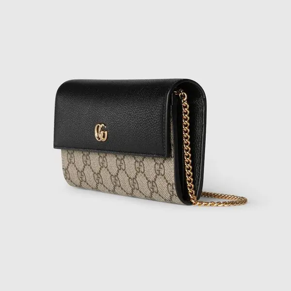 Gucci Bi-color Gg Marmont Wallet On Chain Leather - Black