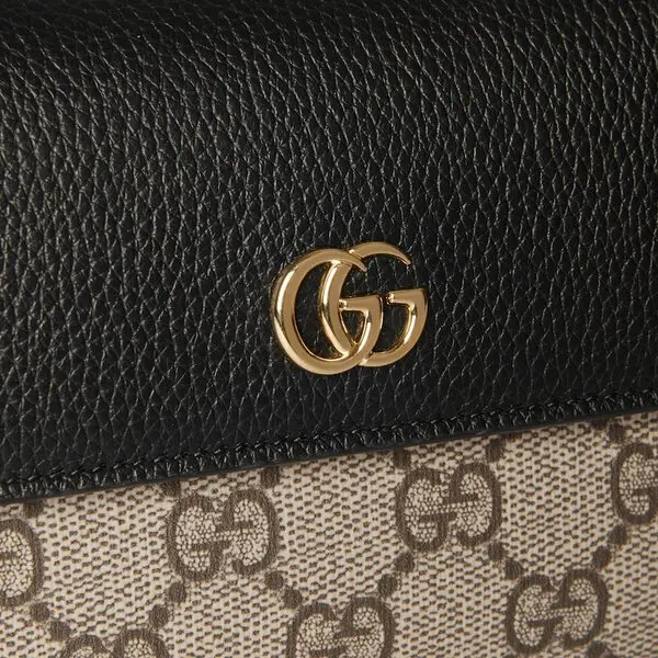 Gucci Bi-color Gg Marmont Wallet On Chain Leather - Black