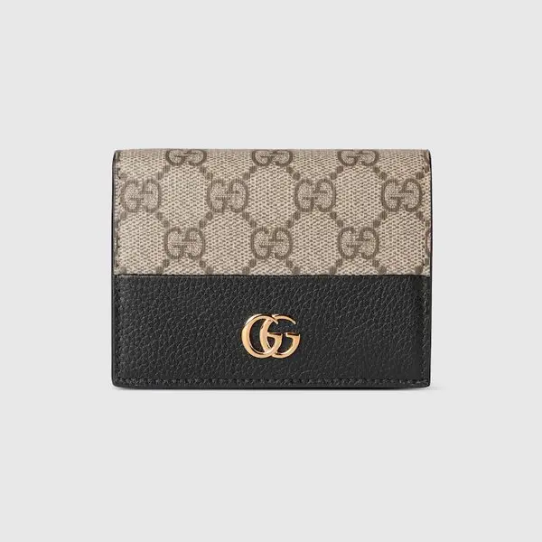 Gucci Bi-color Gg Marmont Card Case Wallet Leather - Black