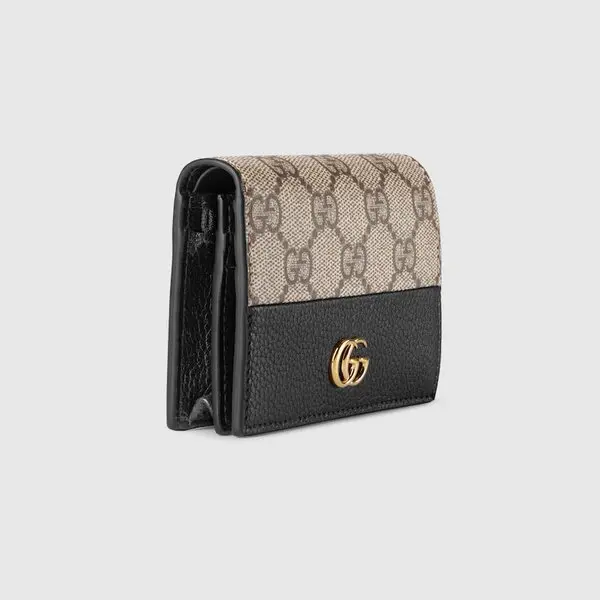 Gucci Bi-color Gg Marmont Card Case Wallet Leather - Black