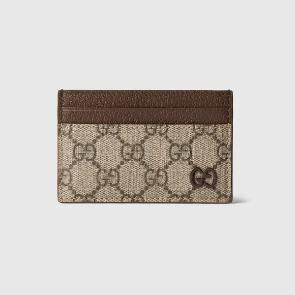 Gucci Brown Trim Gg Card Case Gg Canvas - Beige