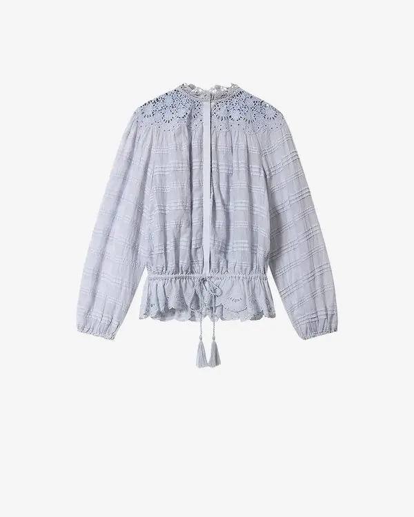 ETOILE Polly Organic Cotton And Floral Lace Blouse - Light Blue