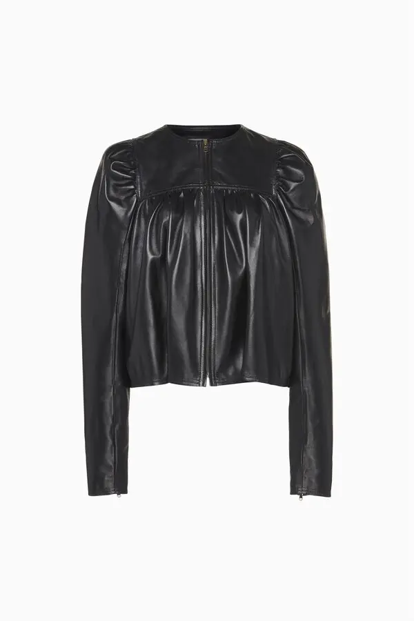 Ulla Johnson Leather Zip Up Jacket With Puffed Sleeves