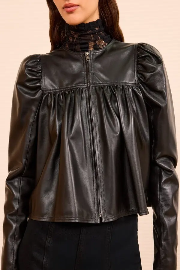 Ulla Johnson Leather Zip Up Jacket With Puffed Sleeves