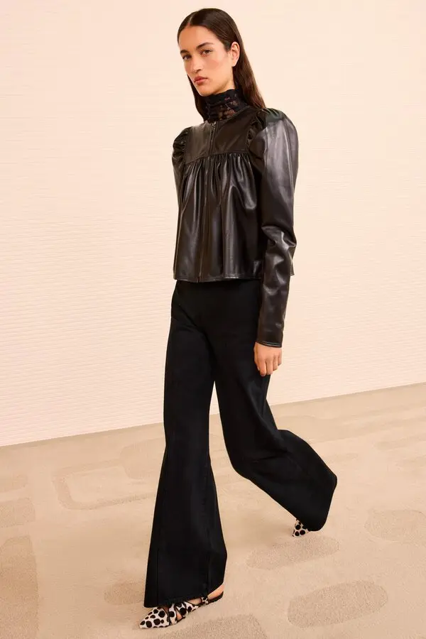 Ulla Johnson Leather Zip Up Jacket With Puffed Sleeves