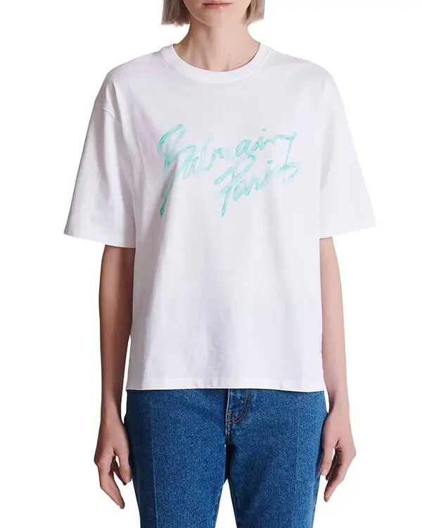 Balmain Boxy T-shirt With Paris Brush Print - White
