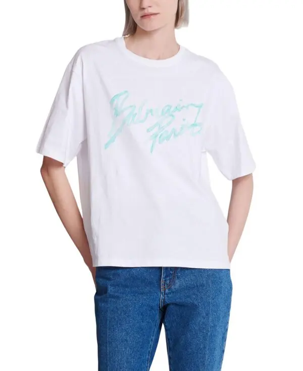 Balmain Boxy T-shirt With Paris Brush Print - White