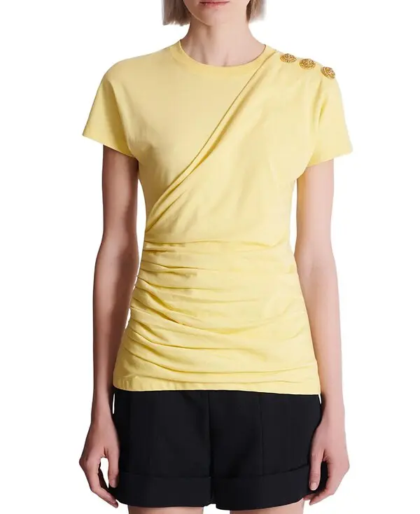 Balmain Draped T-shirt With Buttons - Yellow
